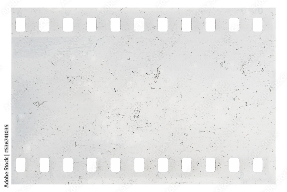 Strip of old celluloid film with dust and scratches on transparent ...
