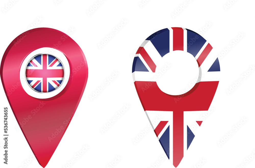 Destination pin icon with UK flag.Location red map marker Stock Vector ...