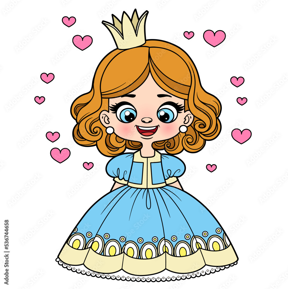Cute cartoon curly haired girl in a princess dress color variation for ...