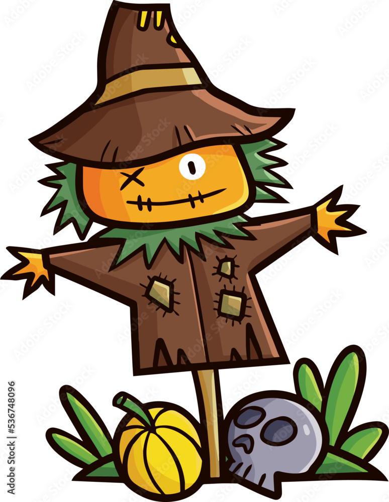 Funny and scary brown scarecrow cartoon illustration Stock Vector ...