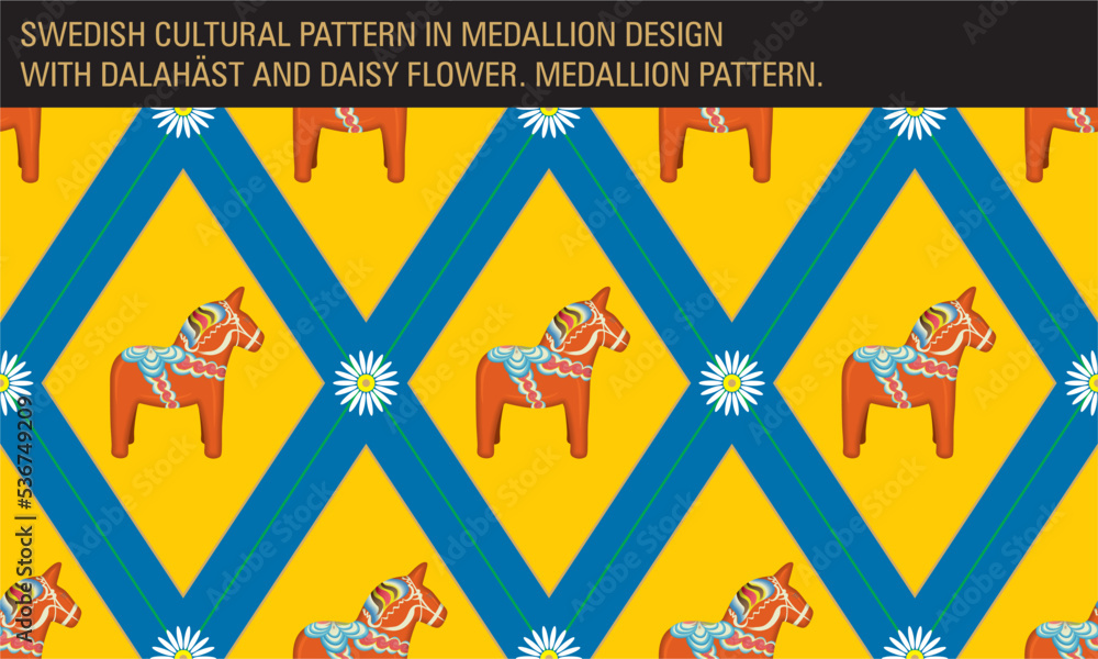 Swedish seamless pattern with Dalahäst (Dala horse in English). The ...