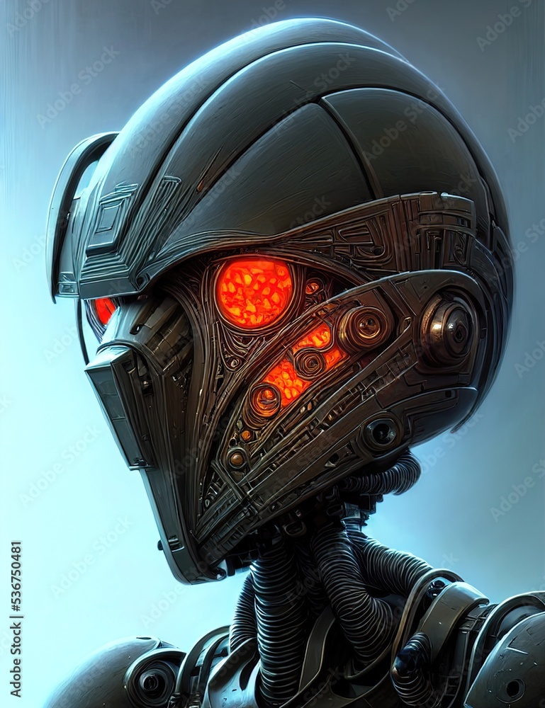 Gasmask steampunk portrait of a robot, cyborg in a cyberpunk mask. A ...