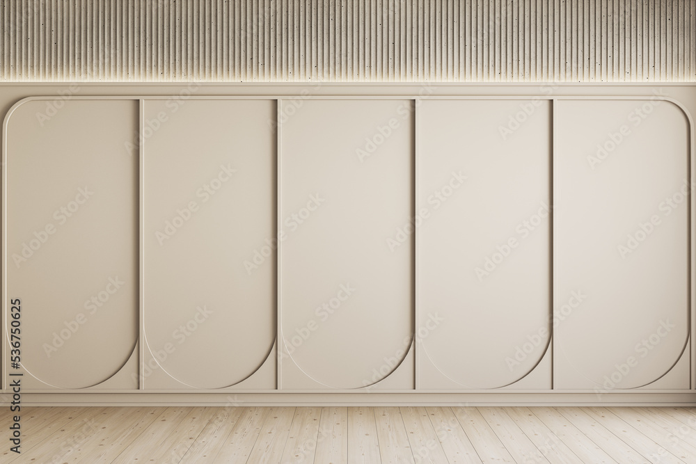 Contemporary classic interior with beige wall panels. 3d render ...