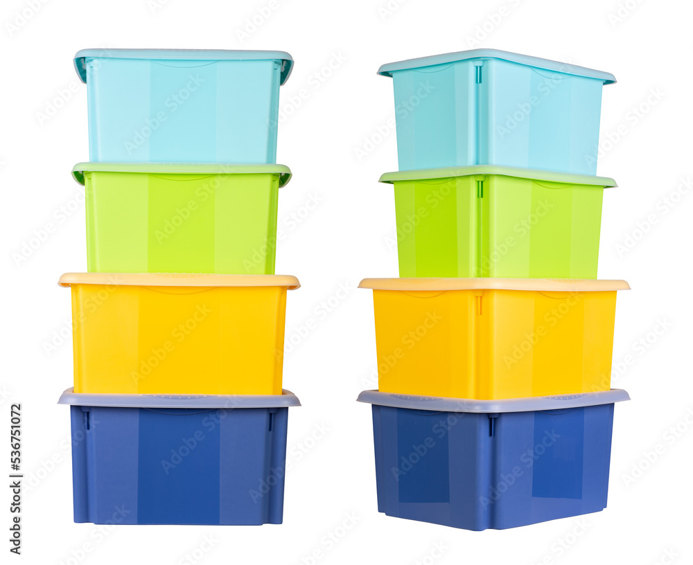 Stacked plastic containers isolated with transparent background Stock ...