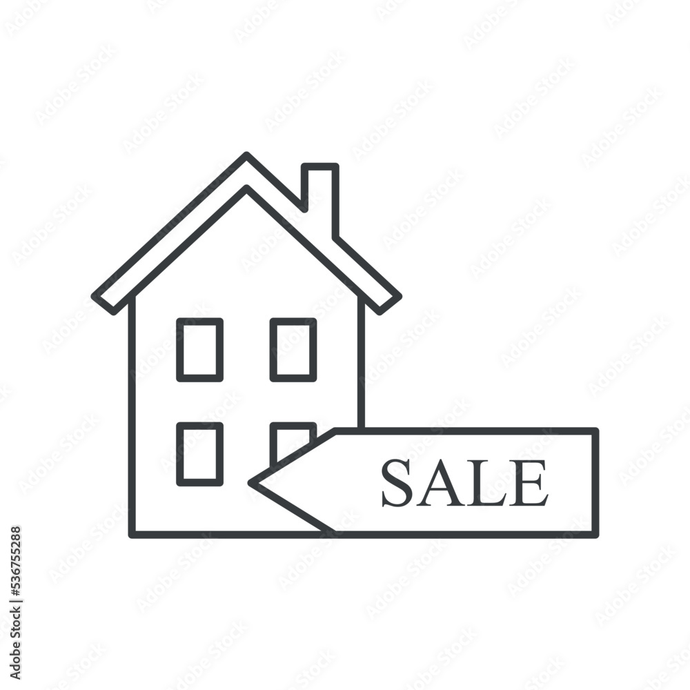 The icon of the house that is for rent. A simple linear image of a two ...