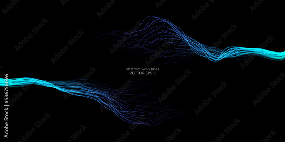 AI Artificial intelligence wave lines neural network purple blue and ...