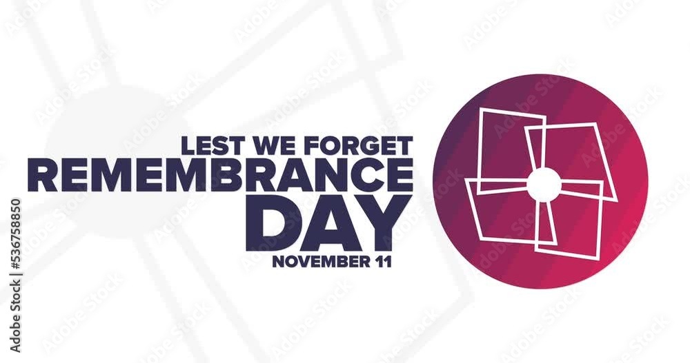 Remembrance Day. November 11. Lest We Forget. Flat holiday animation ...