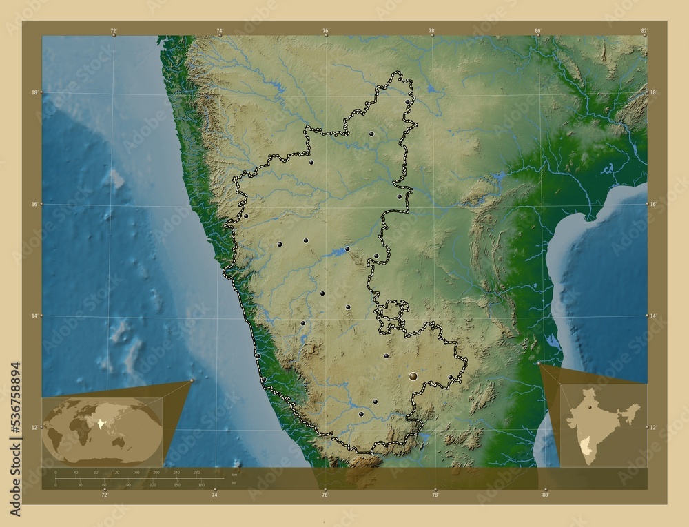 Karnataka, India. Physical. Major cities Stock Illustration | Adobe Stock