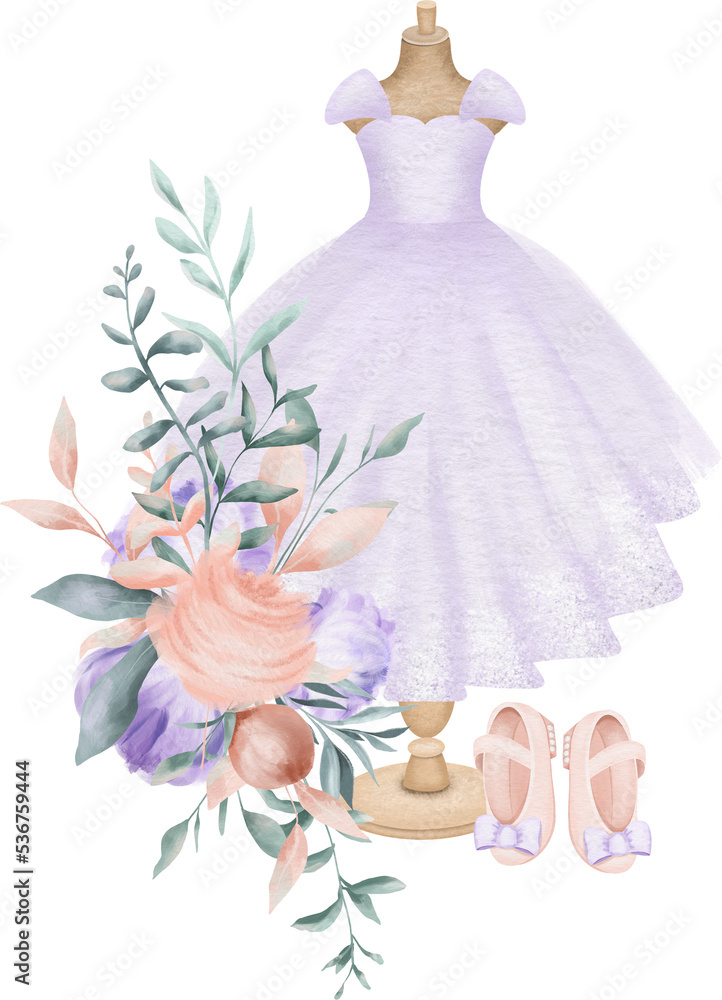 Watercolor fairy tale element of princess story - princess purple dress ...