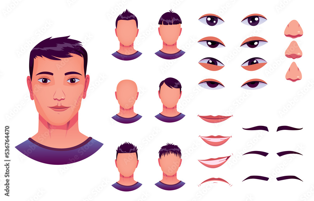 Boy face construction, avatar creation with different head parts ...