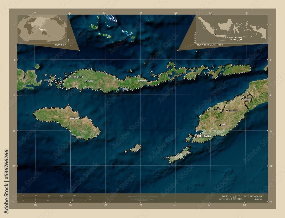 Nusa Tenggara Timur, Indonesia. High-res satellite. Labelled points of ... Nusa Tenggara Timur, Indonesia. High-res satellite. Labelled points of ...
