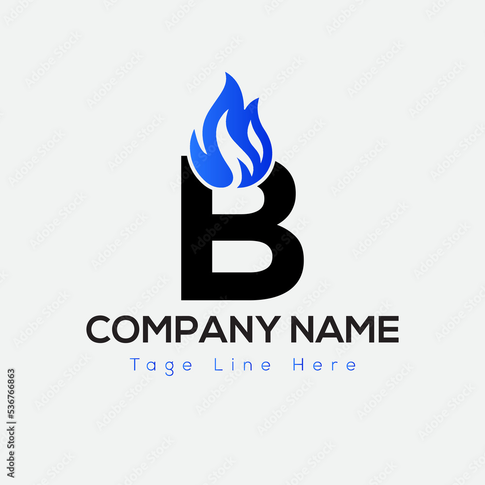Blue Fire Logo On Letter B Template. Blue Fire On B Letter, Initial ...