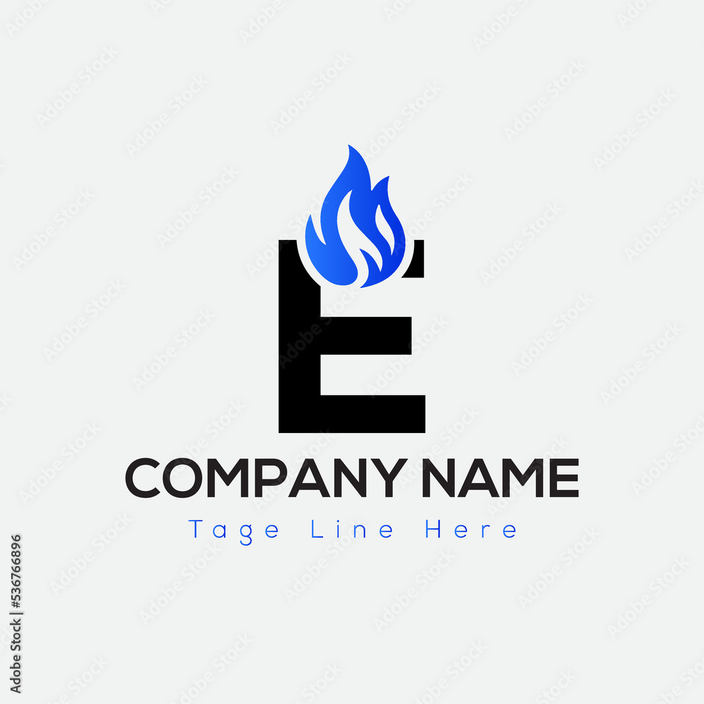 Blue Fire Logo On Letter E Template. Blue Fire On E Letter, Initial ...