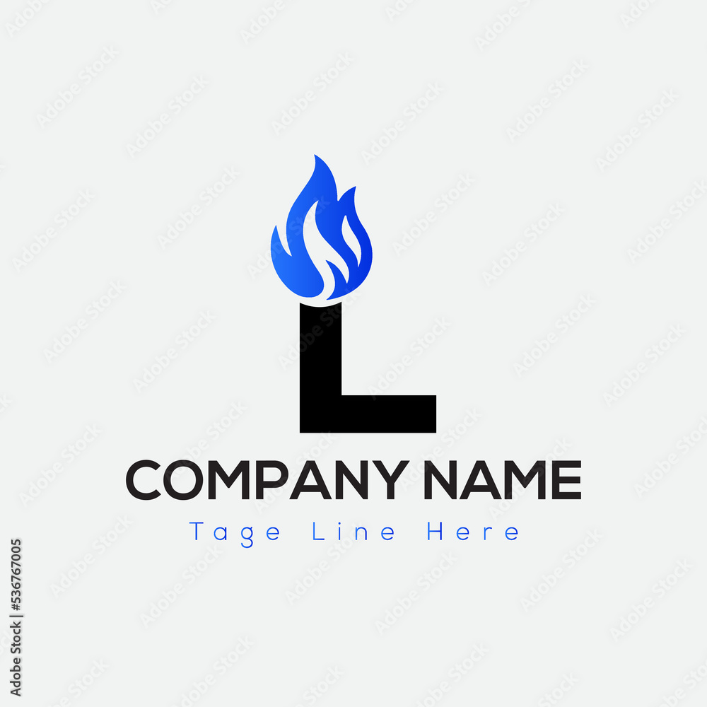 Blue Fire Logo On Letter L Template. Blue Fire On L Letter, Initial ...