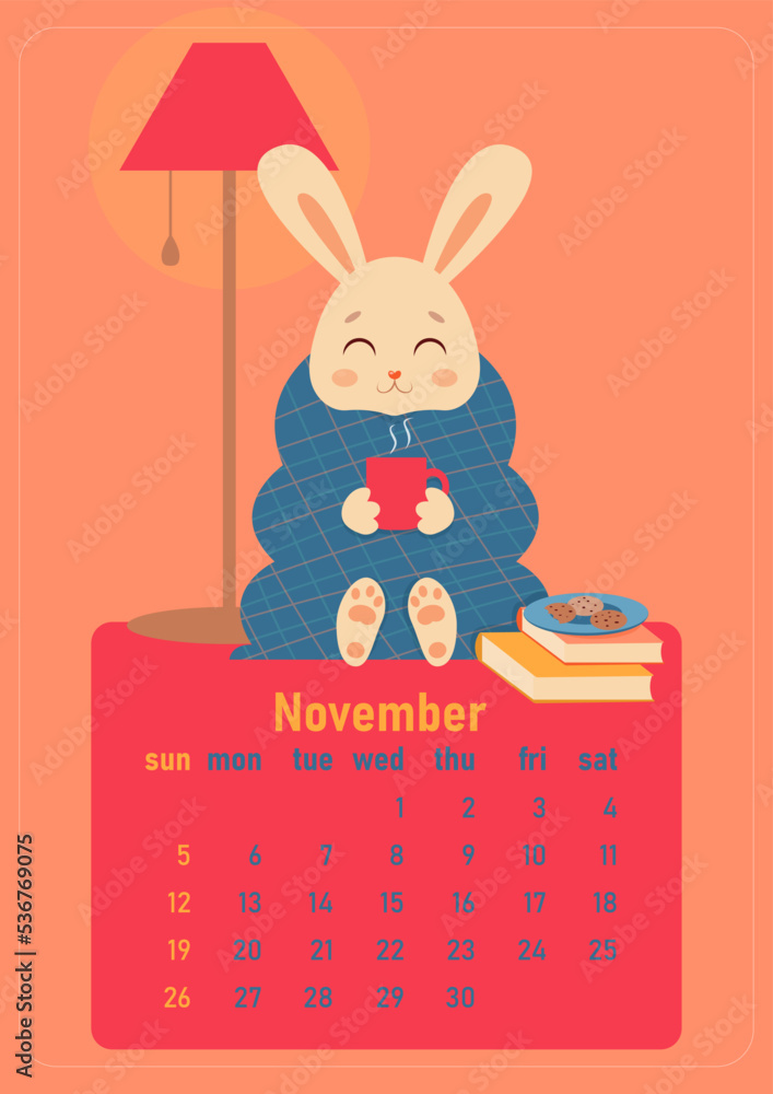 Calendar 2023 for november. Year of the rabbit, symbol of the new year ...