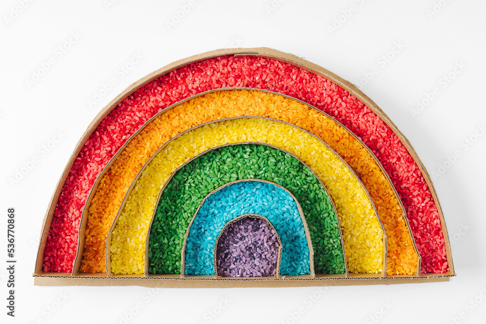 Rainbow filled with bright colored rice. Sensory bin for busy toddler ...