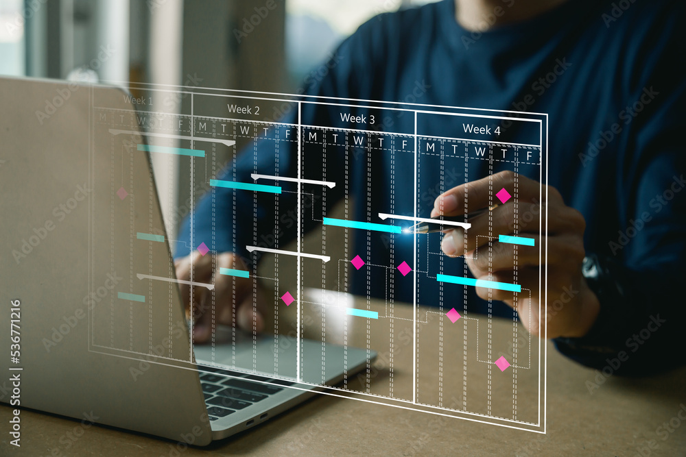 Project management concept , analyst working with computer in ...