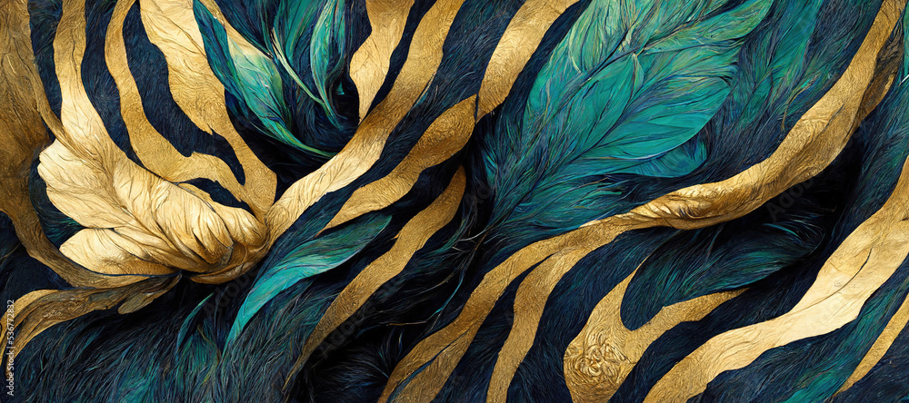 Spectacular abstract concept design features teal and gold fur and ...