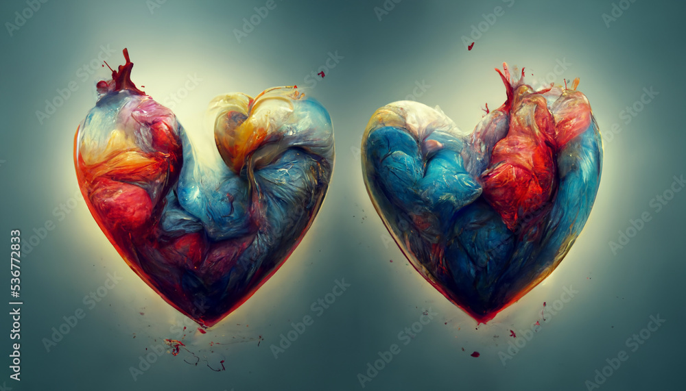Abstract art of two hearts together Concept Art Background Image Stock ...