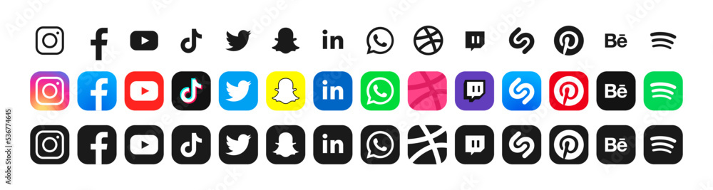 Collection of popular social media logo. Social media icons. Realistic ...