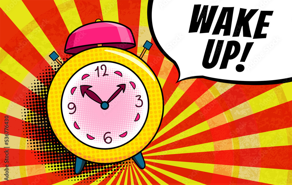 Comic alarm clock. Pop art colorful and dynamic cartoonish icon in ...