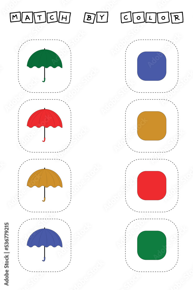 Match the umbrella and their colors. Appropriate game. Educational game ...