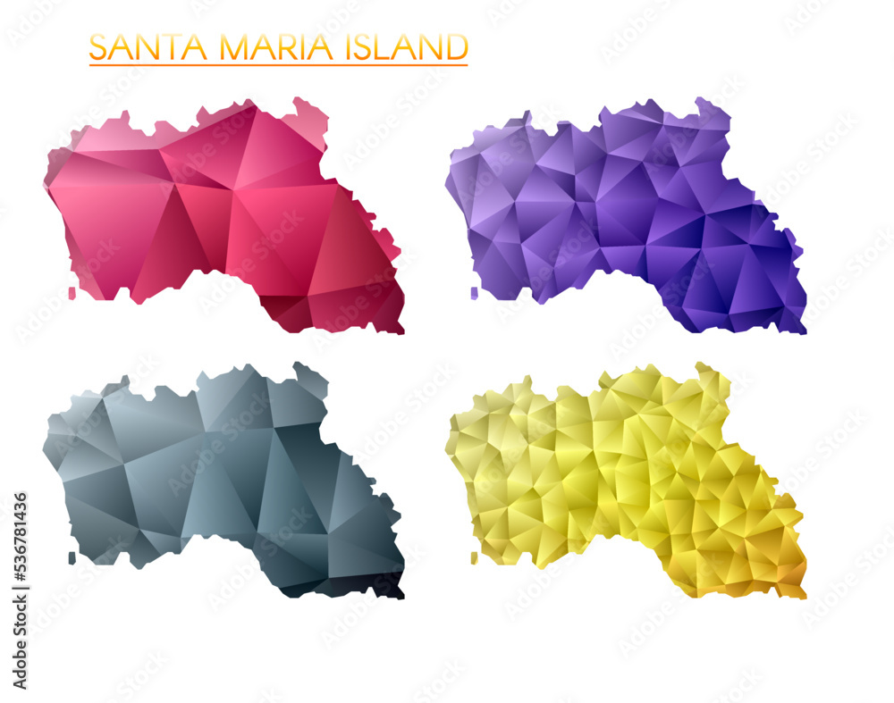 Set of vector polygonal maps of Santa Maria Island. Bright gradient map ...