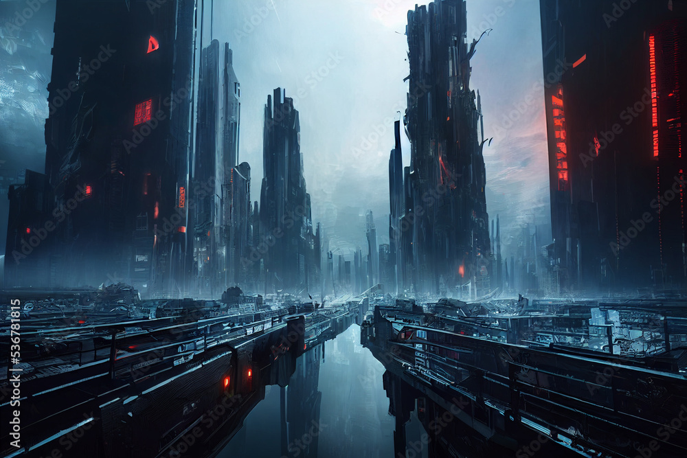 Apocalyptic Cyberpunk City Background Image Concept Art Stock ...