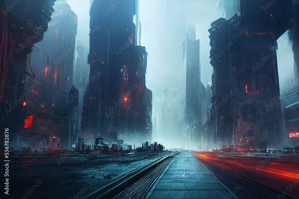 Apocalyptic Cyberpunk City Background Image Concept Art Stock ...
