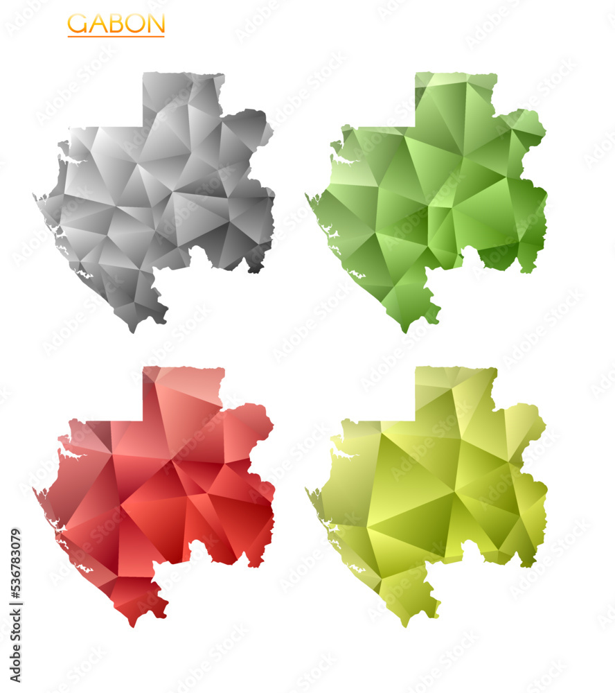 Set of vector polygonal maps of Gabon. Bright gradient map of country ...