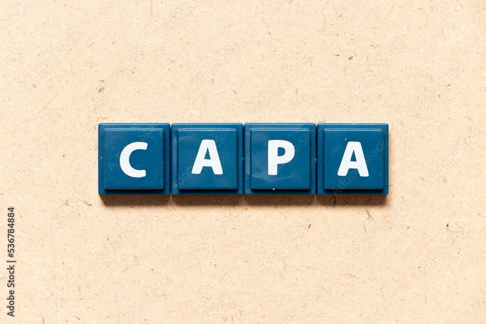 Tile letter in english word of CAPA (abbreviation of corrective action ...