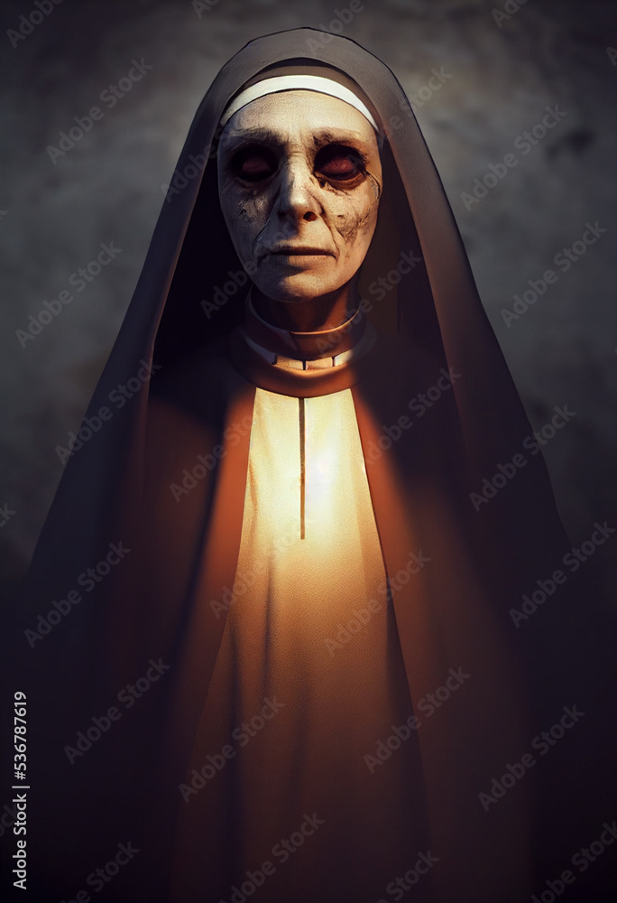 Concept art illustration of horror nun possessed by demon Stock ...