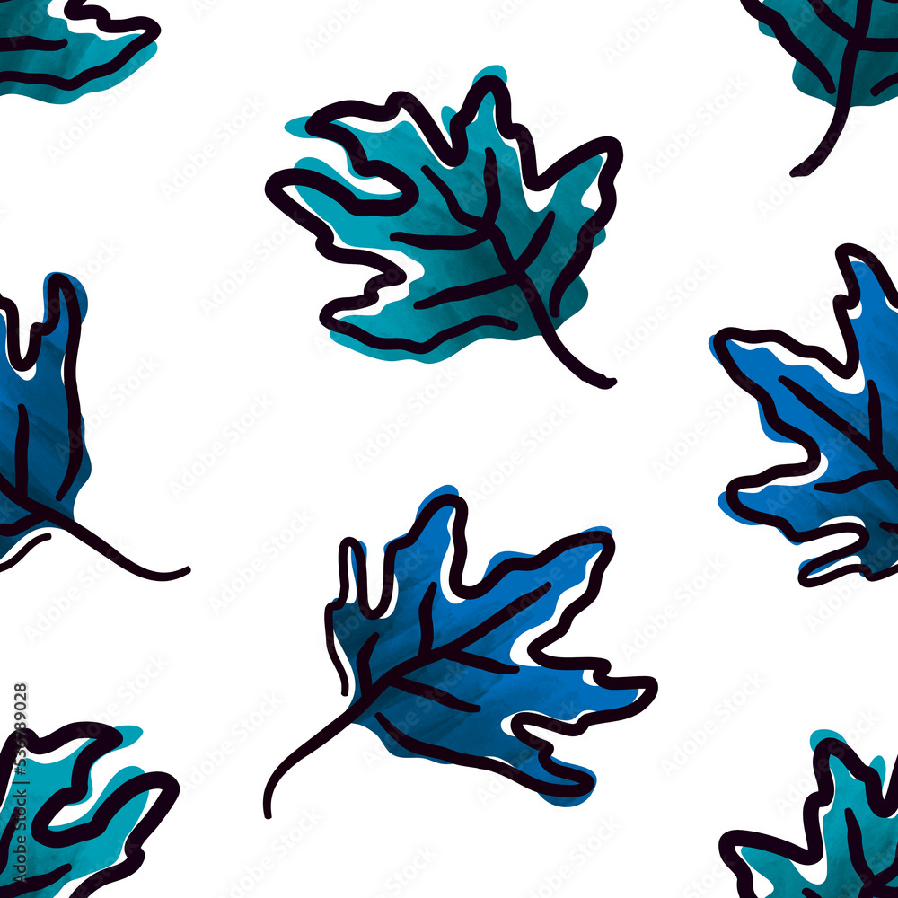 maple leaves with blue monochrome color scheme seamless pattern for ...