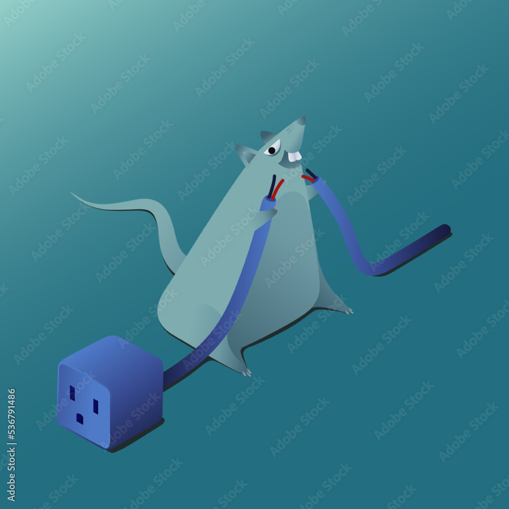 Rat bites wires. vector illustration Stock Vector | Adobe Stock