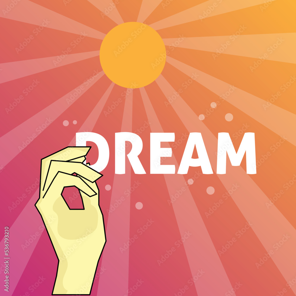 Dream letter holding cartoon hand on sunlight. Symbol of hope and dream ...
