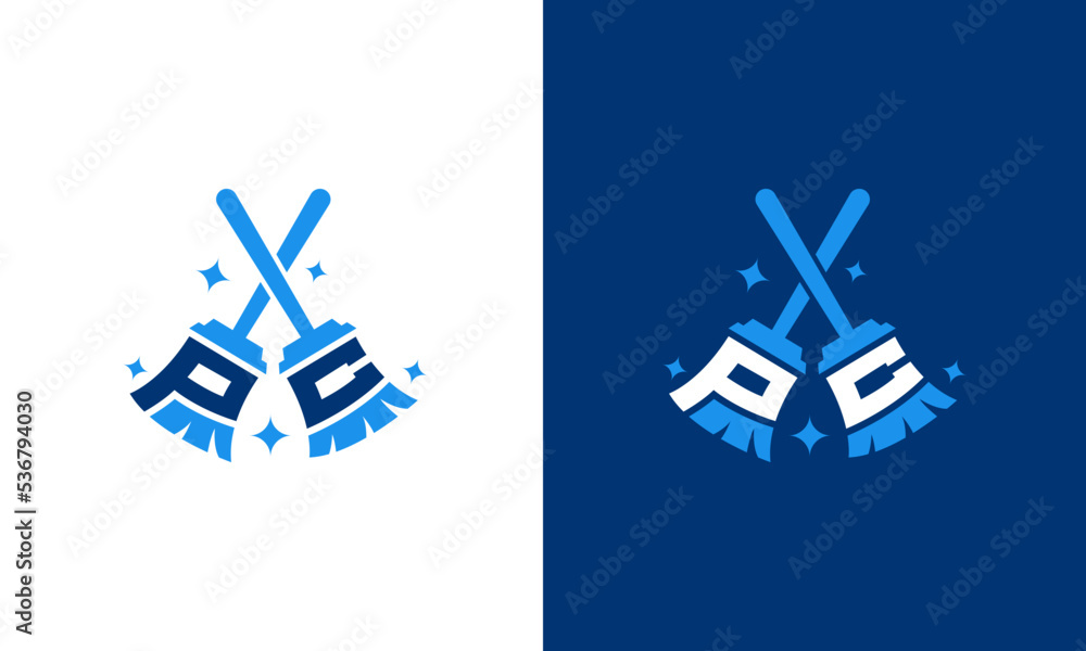 Letter PC, CP cleaning logo with broom sticks and cleaners Stock Vector ...