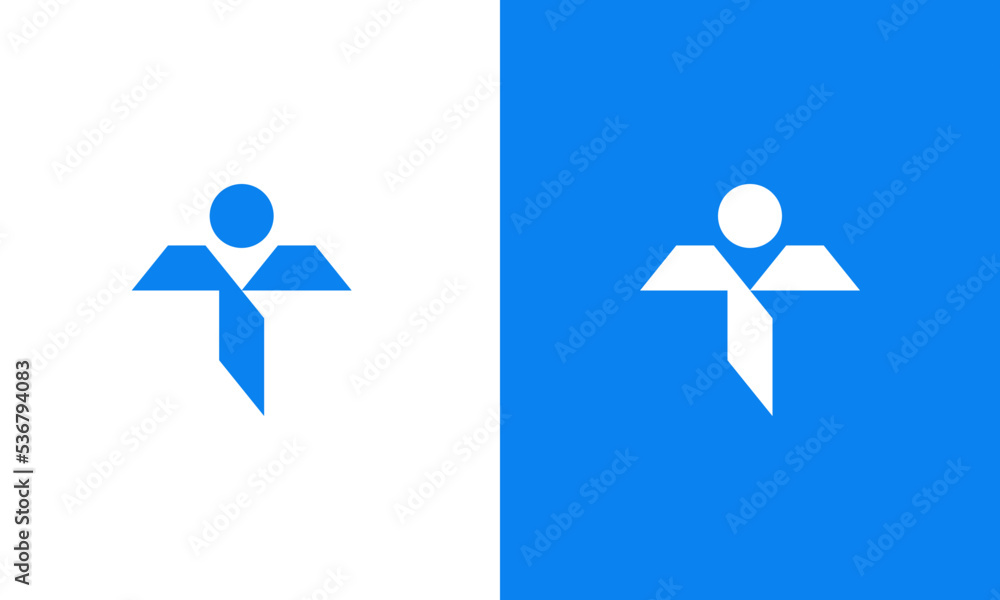 T letter with human person logo symbol in blue color Stock Vector ...