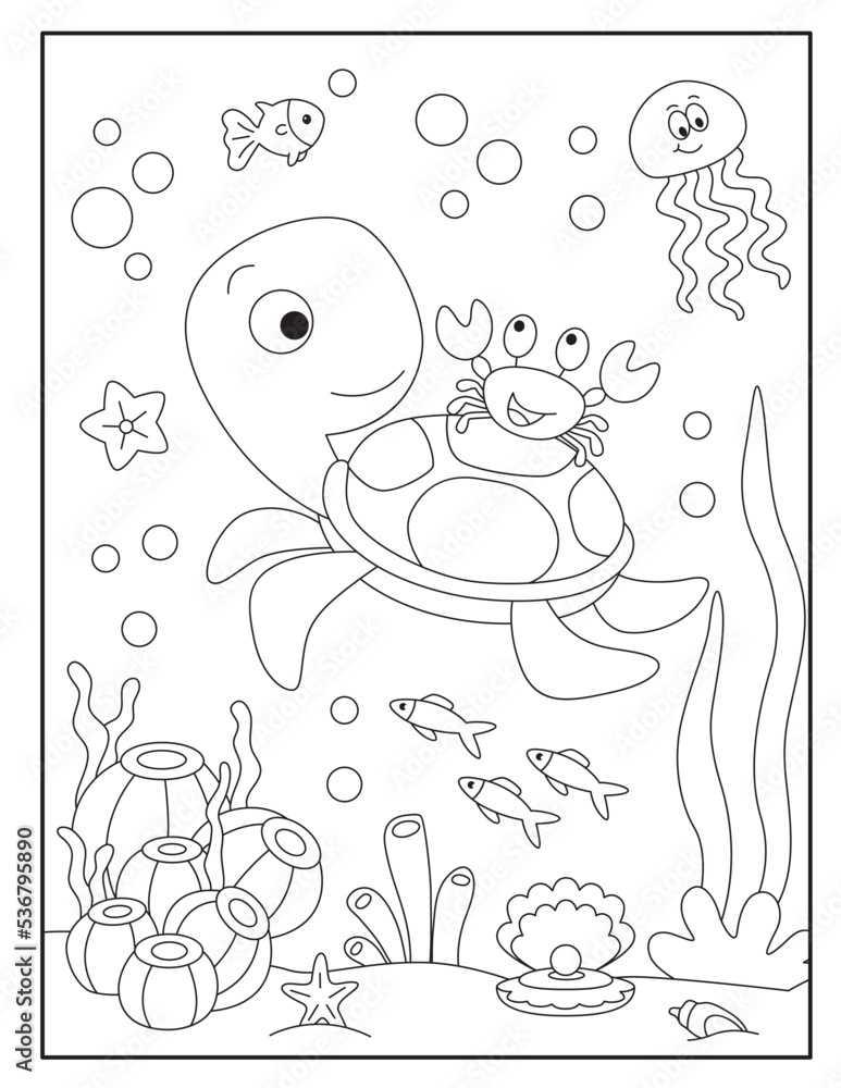 Turtle coloring pages for kids Stock Vector | Adobe Stock