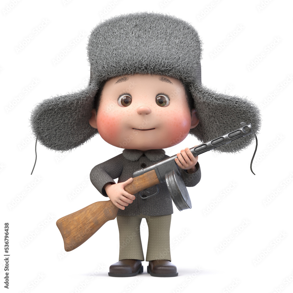 3d illustration little boy with a machine gun in his hands Stock ...