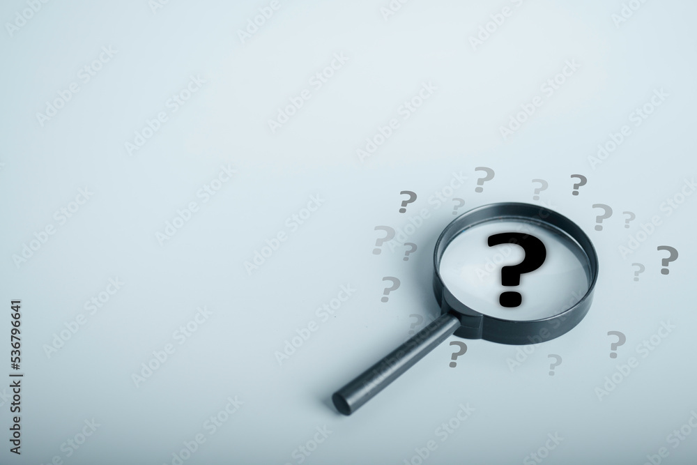 Magnifying glass and question mark sign icon. Problems and root cause ...