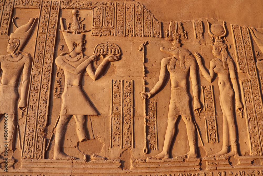 beautiful ancient egyptian carvings at Kom Ombo temple in Aswan, Egypt ...