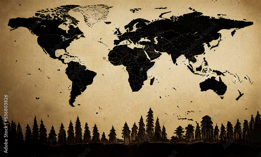 Forest world map for poster and decoration, with fir trees landscape ...