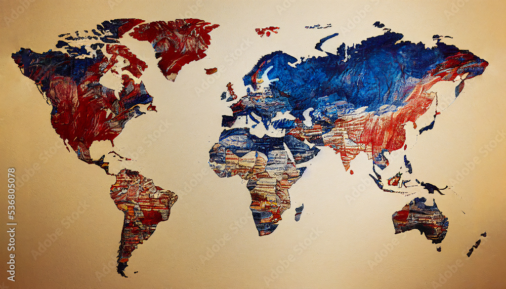 Red and blue stylized world map, for poster and decoration design ...