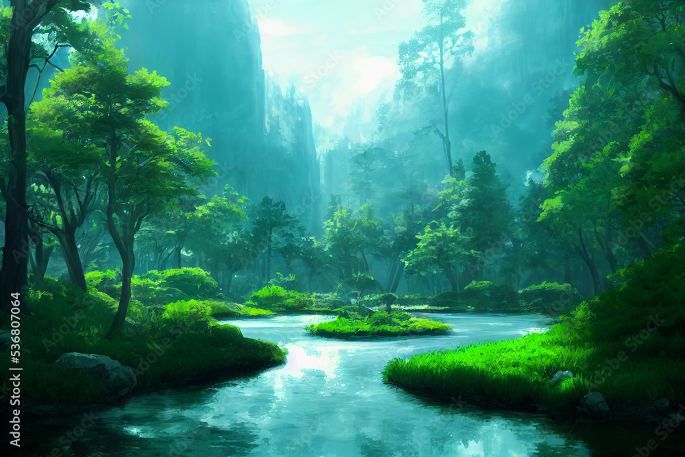 Beautiful Environment Nature Illustration in Anime Art Style Background ...