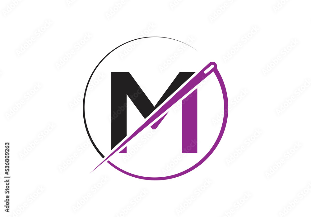 Initial Letter M With Tailor Logo, Needle and Thread Combination for ...