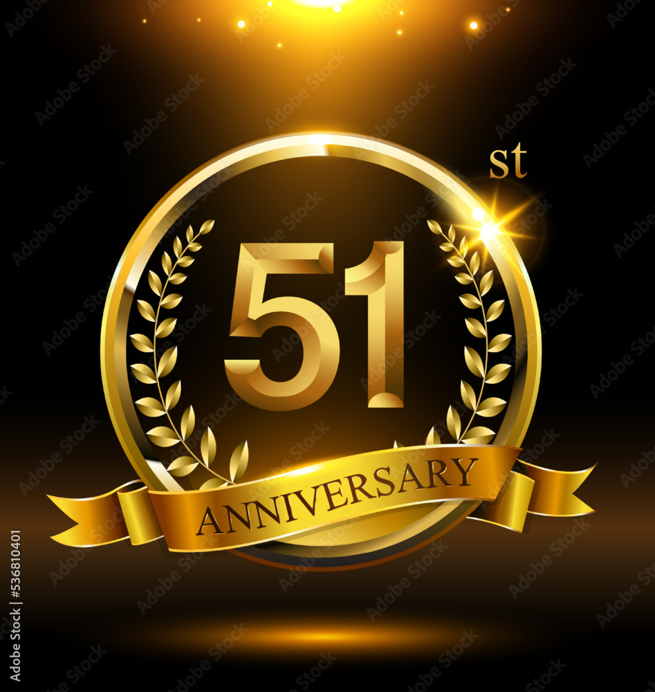 51st golden anniversary logo with ring and ribbon,wreath Stock Vector ...