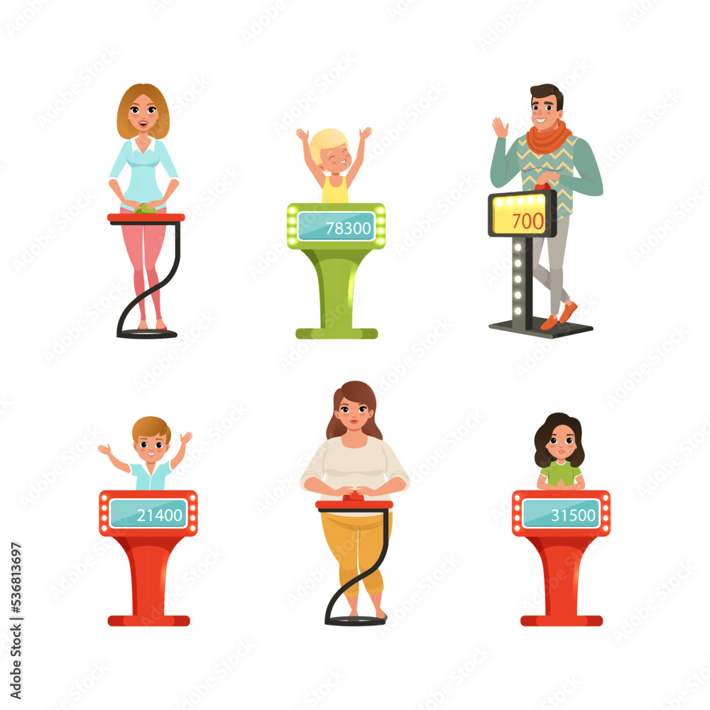 People Characters Participating in Panel Game on Television Standing In ...