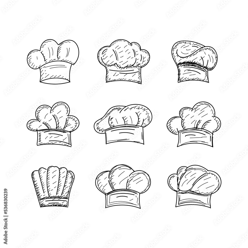 Chef hat hand sketch line drawing template for background, banner, card ...