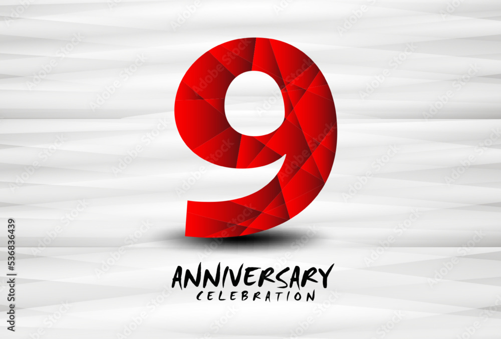 9 Year Anniversary Celebration Logo red polygon vector, 9 Number Design ...