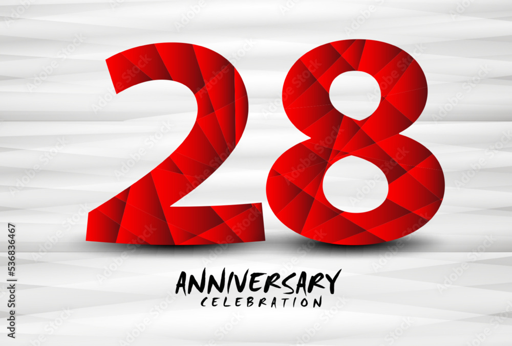 28 Year Anniversary Celebration Logo red polygon vector, 28 Number Design, 28th Birthday Logo ...